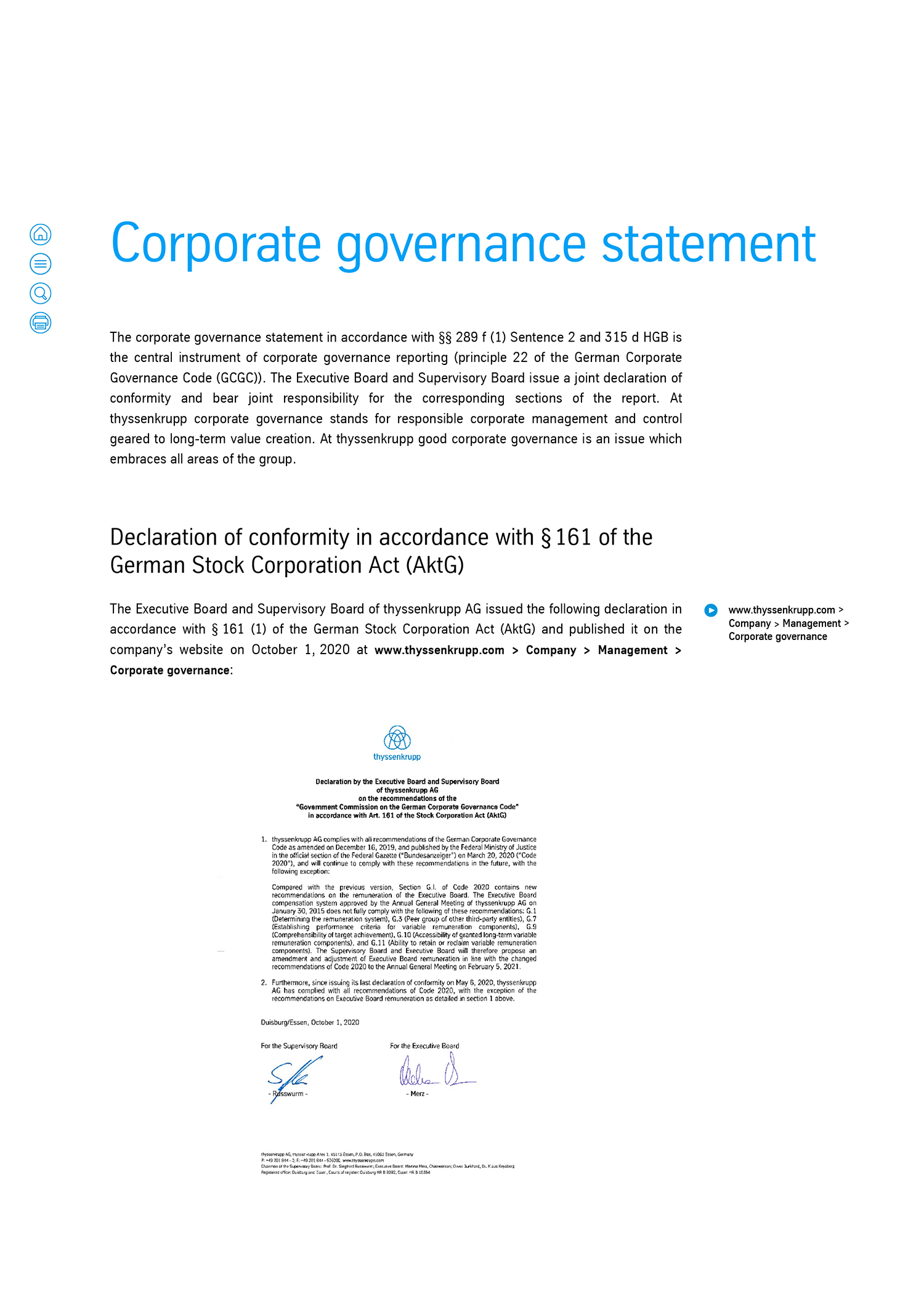 Corporate governance declaration