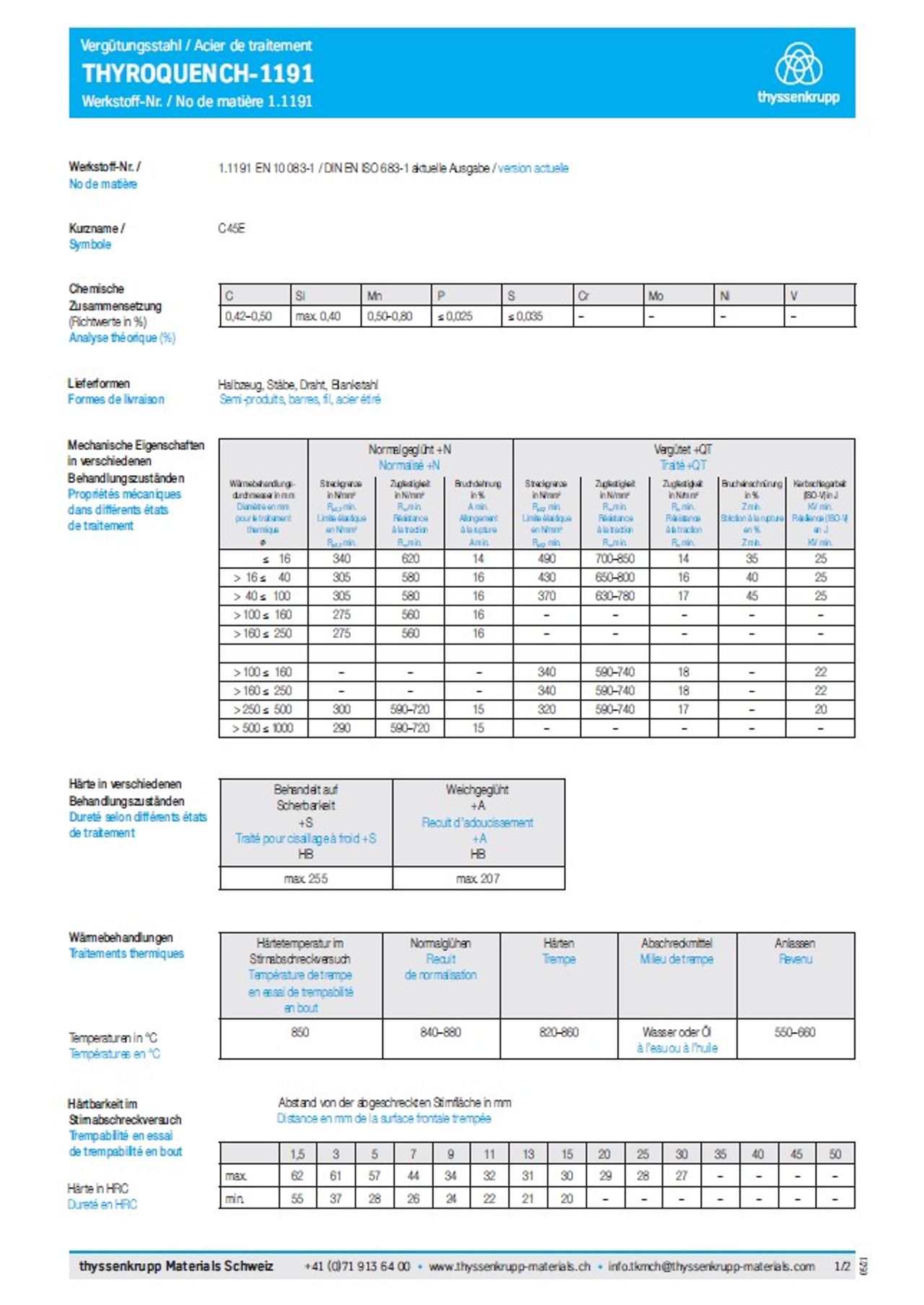 Datenblatt THYROQUENCH-1191 / thyssenkrupp Materials Schweiz